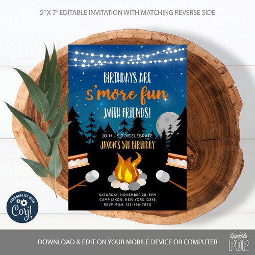 Camping Birthday Invitation Campfire Tent Camp Out Birthday | Etsy