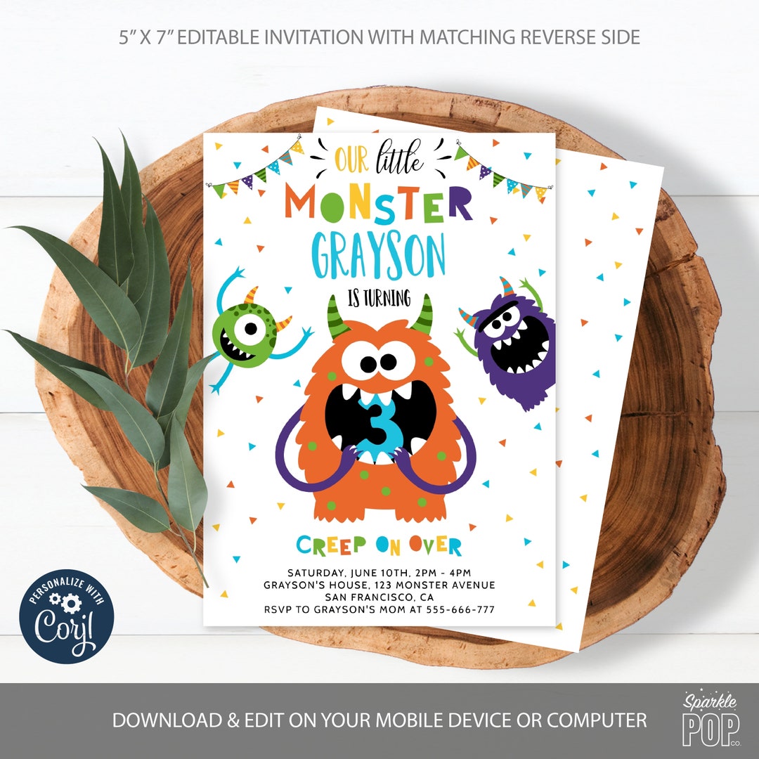 Little Monster Birthday Invitation, Monsters Party Invitation, Editable ...