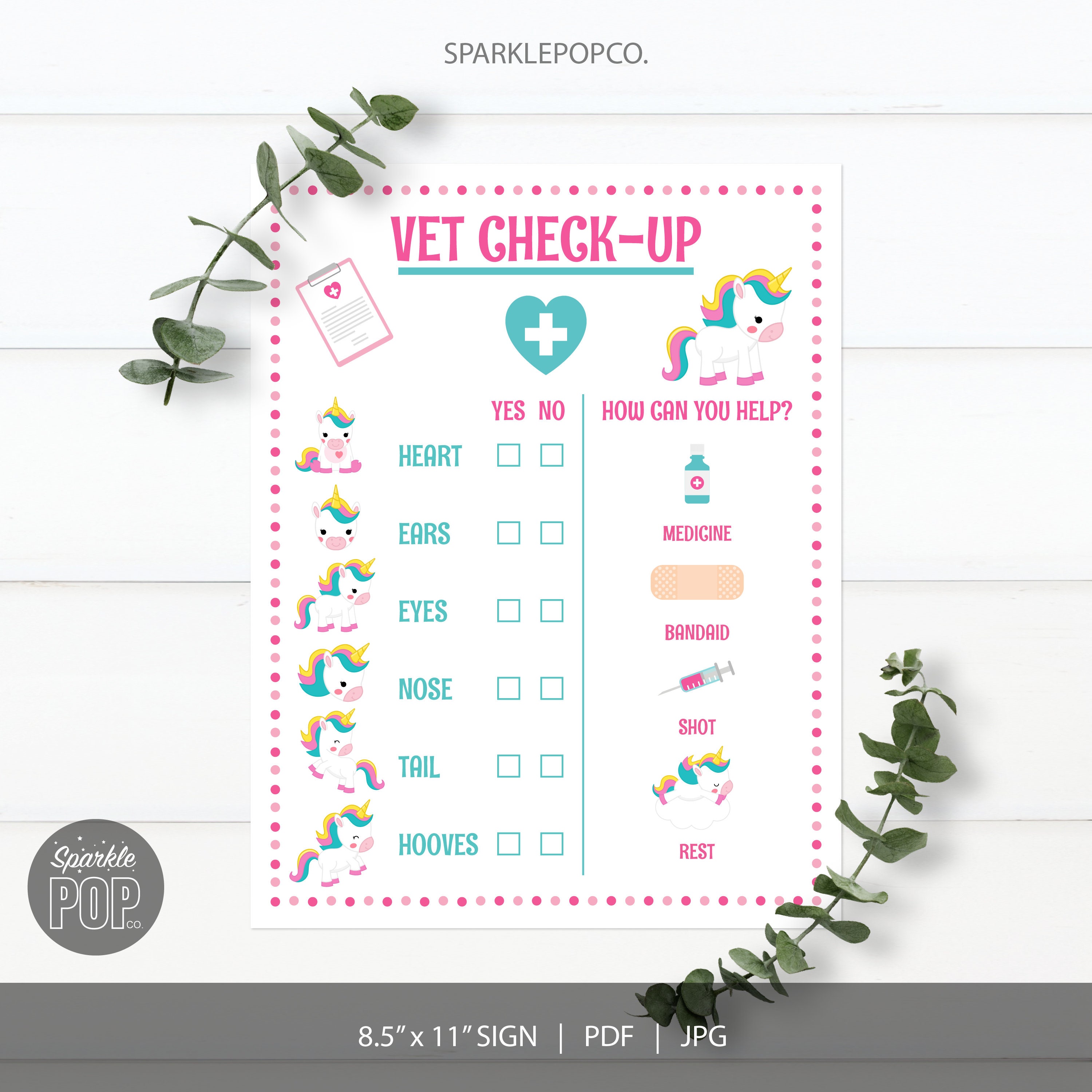 Adopt a Unicorn Vet Check-up Sign Unicorn Adoption Birthday Party Decor ...