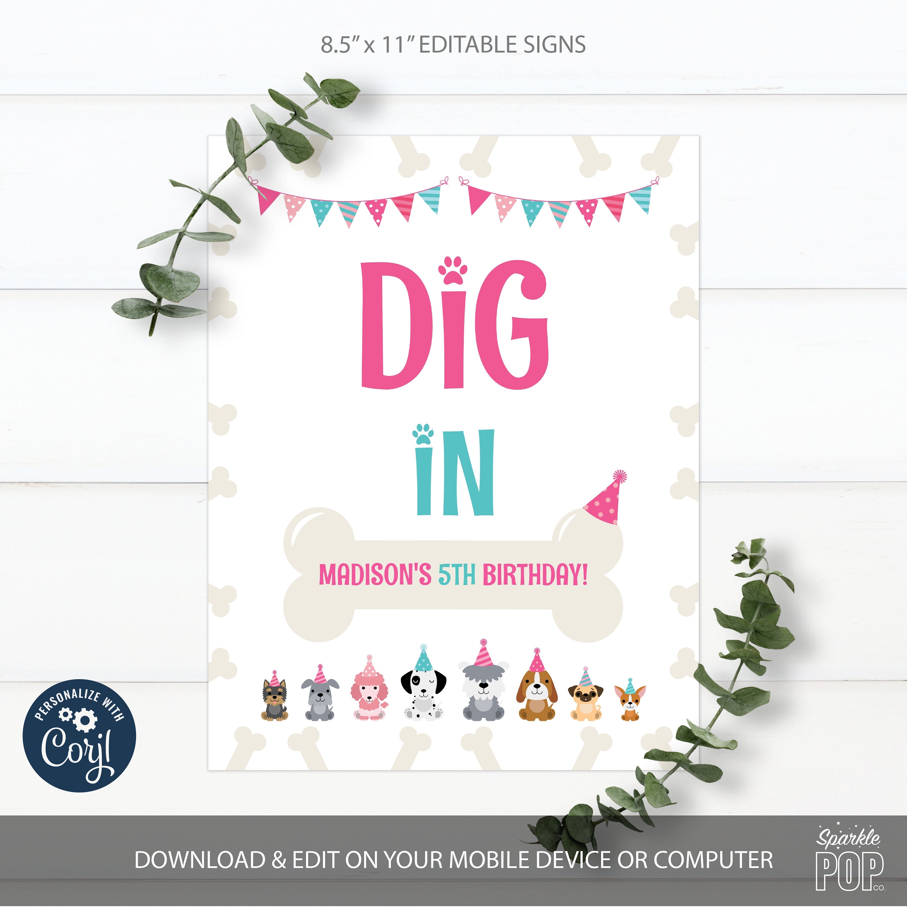 Editable Bone Appetit Dog Sign Dig in Sign Printable Puppy Birthday ...