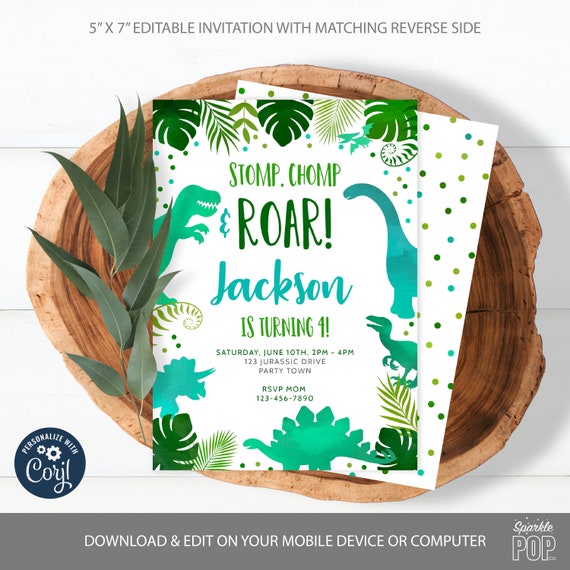 Dinosaur Invitation EDITABLE Dinosaur Birthday Invitation | Etsy