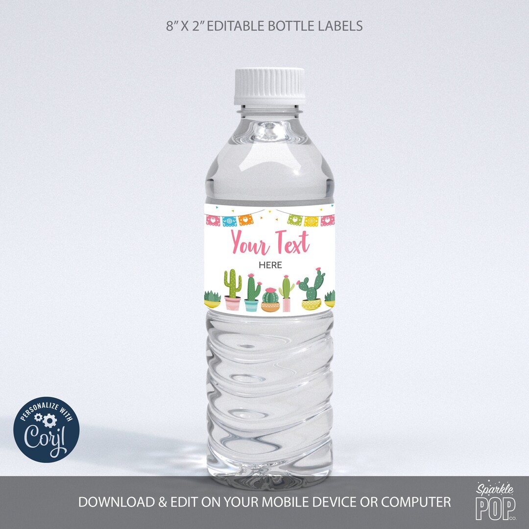 Cactus Water Bottle Labels Editable Mexican Fiesta Cactus Label ...