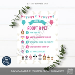 Puppy Birthday Party, Adopt a Pet Sign, Pet Adoption Certificate, 10 ...