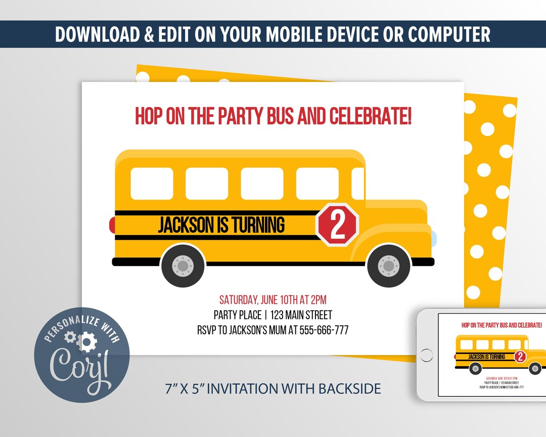 School Bus Invitation, Editable Birthday Invitation - Etsy