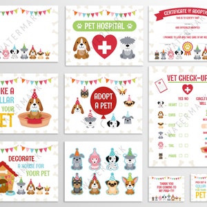 Puppy Birthday Party, Adopt a Pet Sign, Pet Adoption Certificate, 5 ...