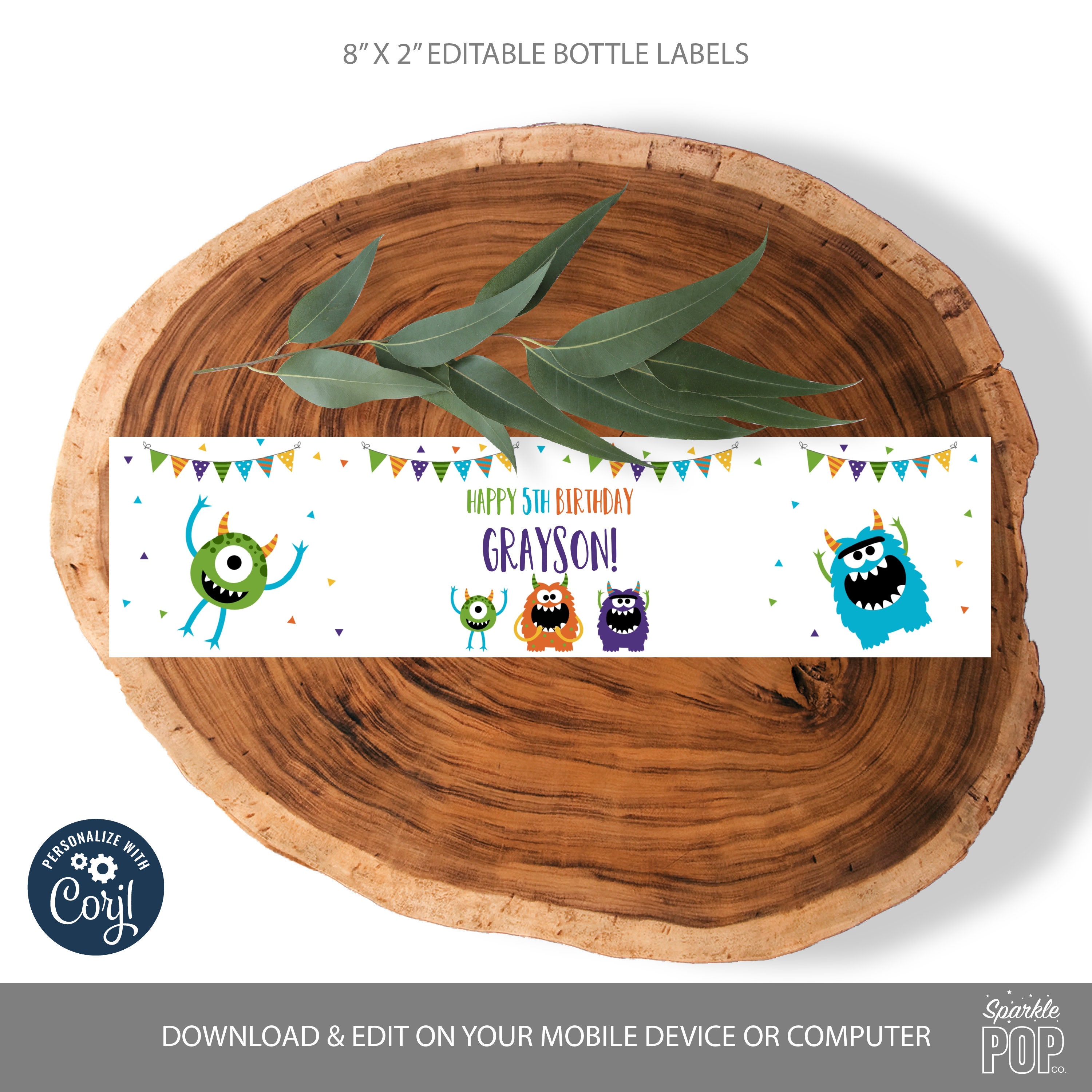 Editable Monster Birthday Bottle Labels Little Monster Bottle Wrap ...