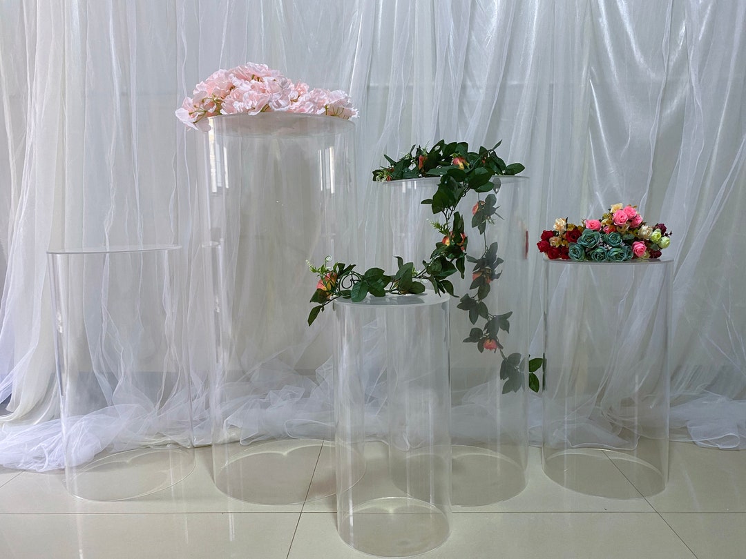 Acrylic Cylinders Pedestal Decor Stand Round Pillars Plinth Column Cake ...