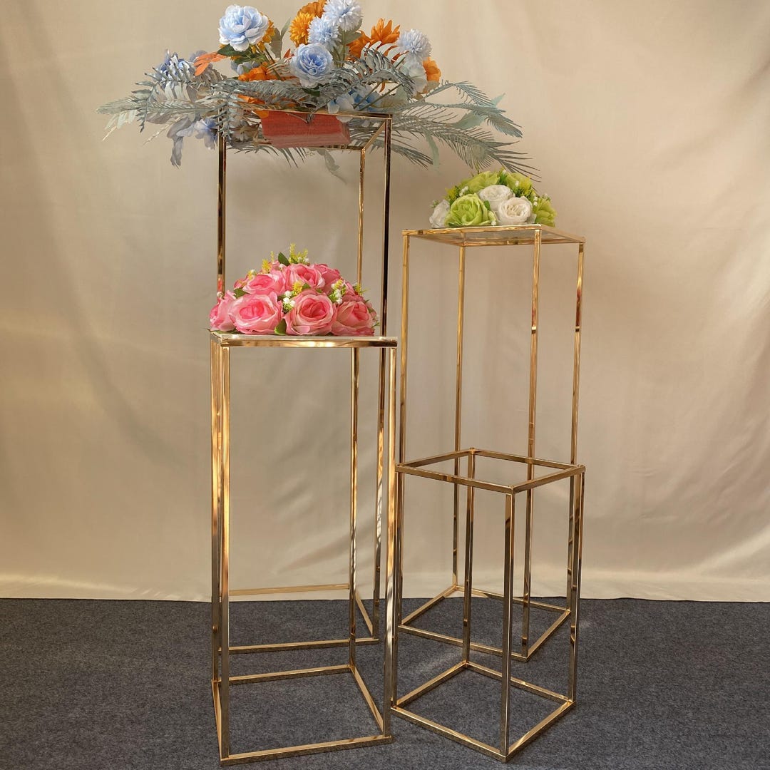 4pc Tall Glossy Gold Wedding Flower Stand, Metal Vase, Column Stand ...