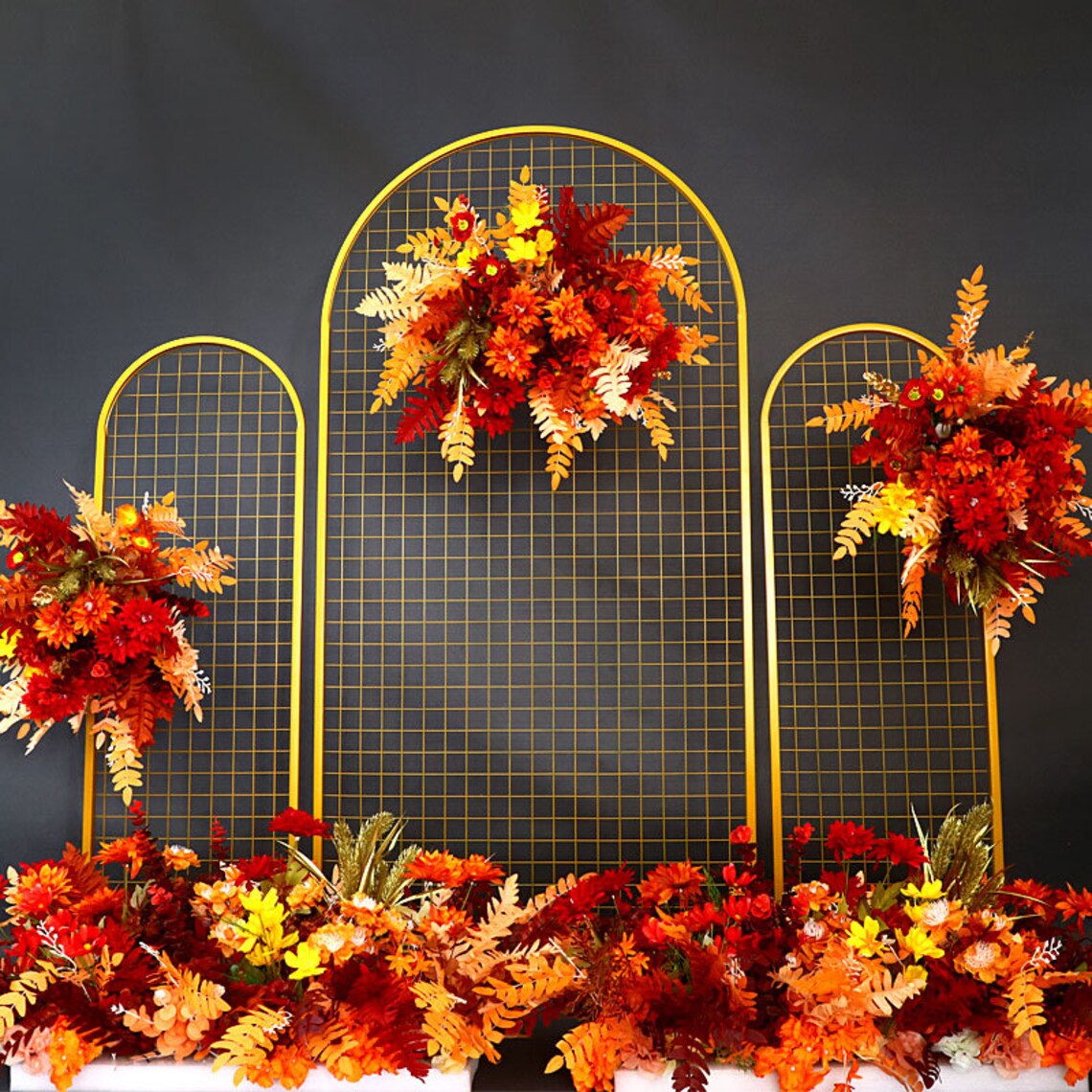 Black/gold/white Semi Circle Rectangular Mesh Arch for Flower | Etsy