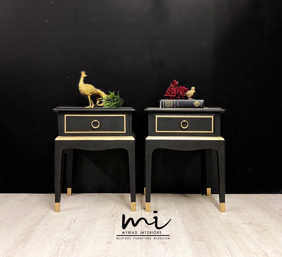 SOLD Commissions Available Stag Minstrel Bedside Tables, Black and Gold ...