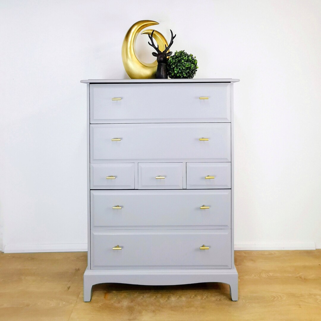 Pale Grey Vintage Stag Minstrel Tallboy Chest of Drawers, Dresser ...