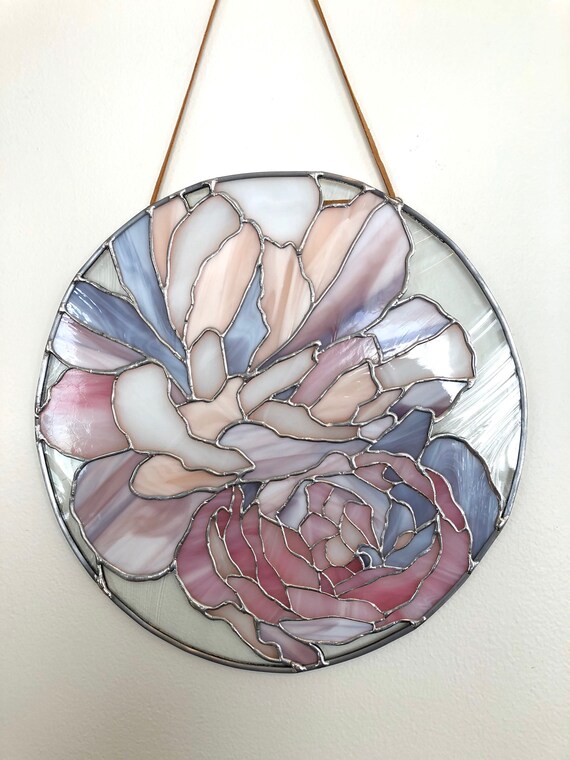 Custom Stained Glass Peony Flower Design Flower Suncatcher | Etsy