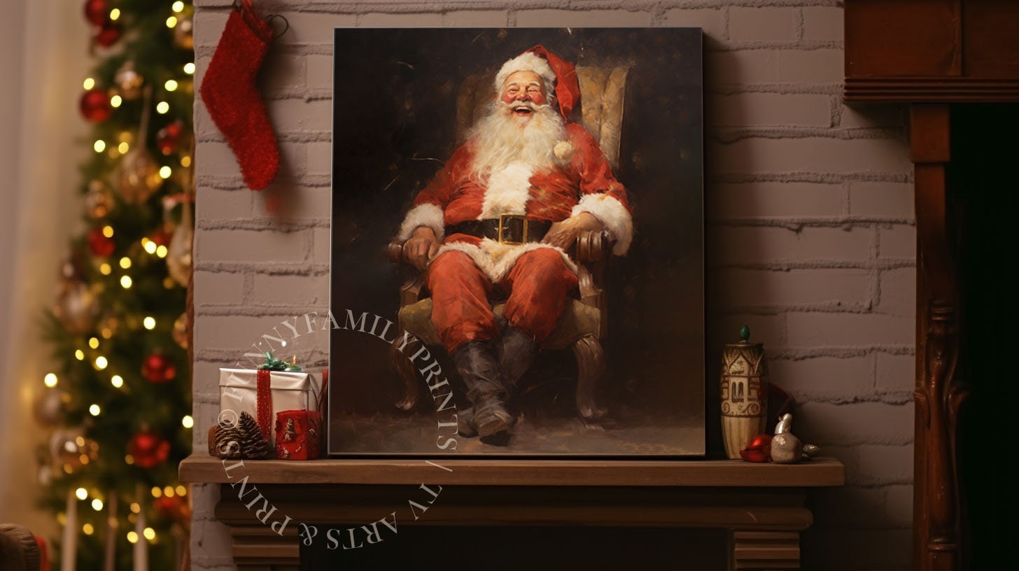PRINTABLE Vintage Santa Claus Wall Art, Farmhouse Christmas Print ...