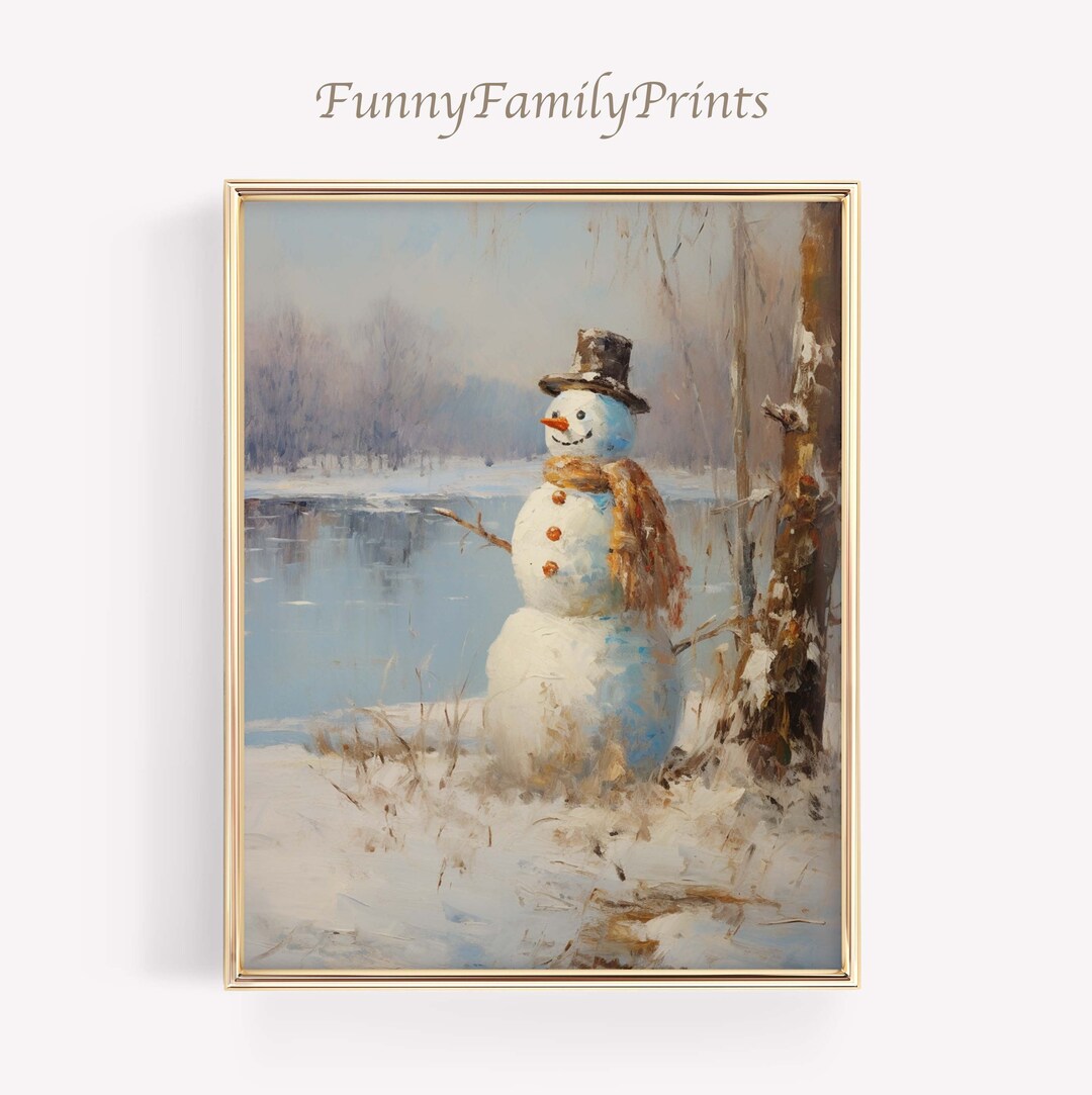 PRINTABLE Christmas Snowman Print Vintage Winter Snowy Wall - Etsy