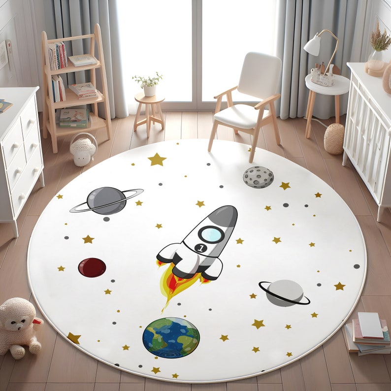 Rocket Themed Kids Rug,planet Activity Rug,ultra Soft Space Playmat for ...