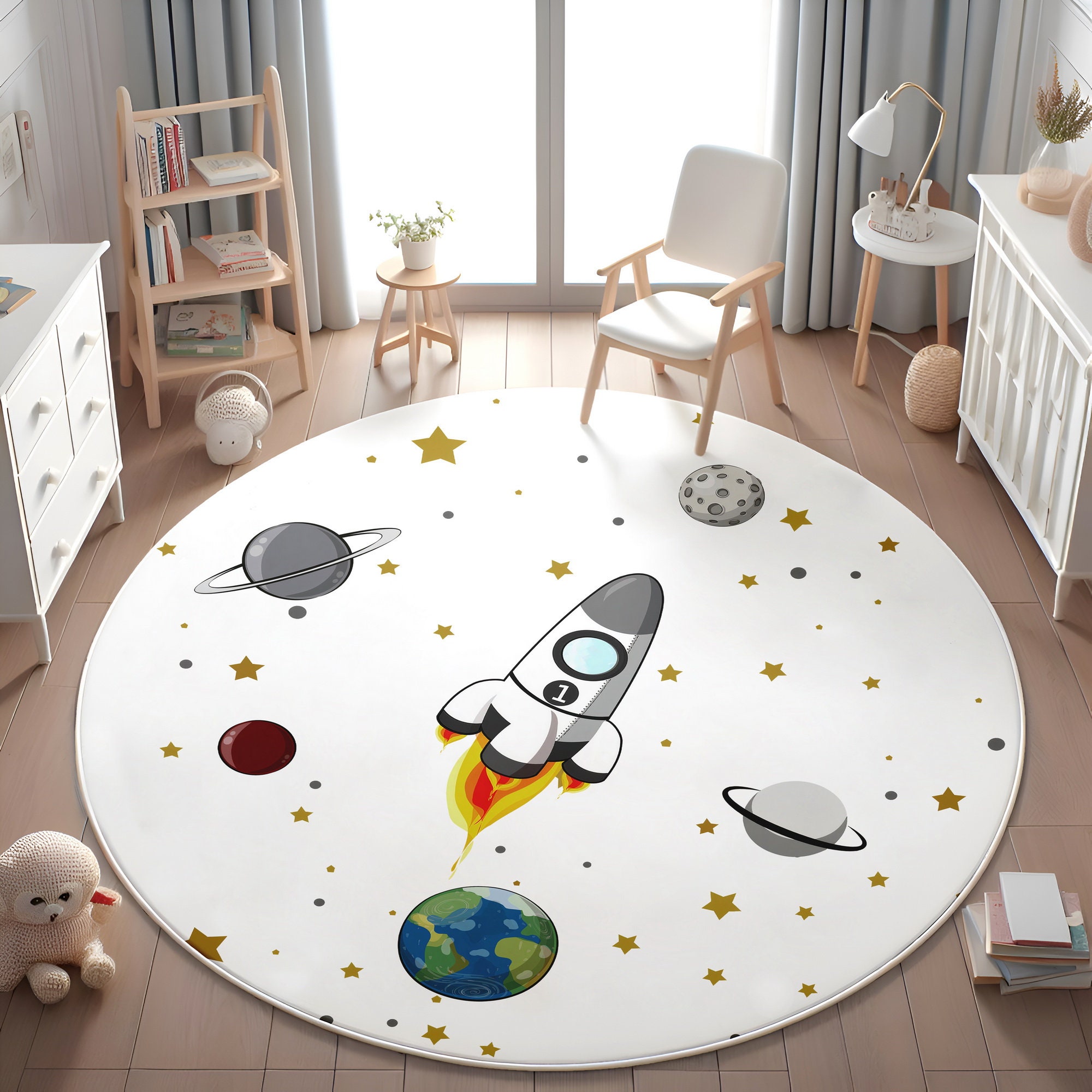 Rocket Themed Kids Rug,planet Activity Rug,ultra Soft Space Playmat for ...