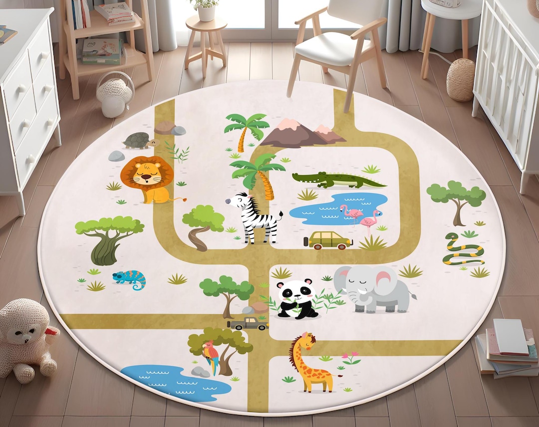 Forest Road Nursery Play Mat, Safari Playroom Mat, Non-slip Baby Rug ...
