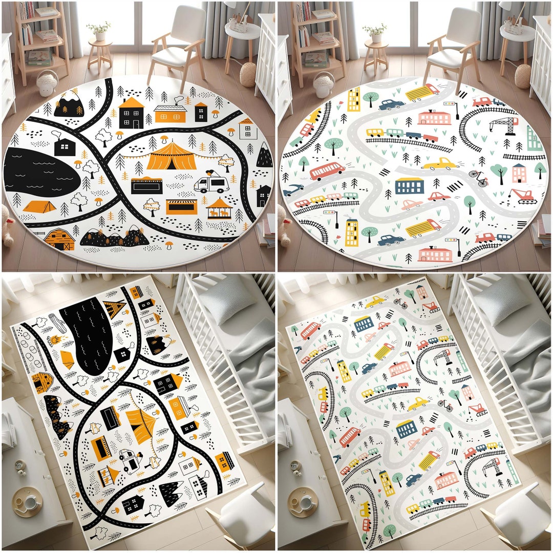 Kids City Traffic Rug,city Road Boys Room Rug, Playroom Rug Baby Boy ...