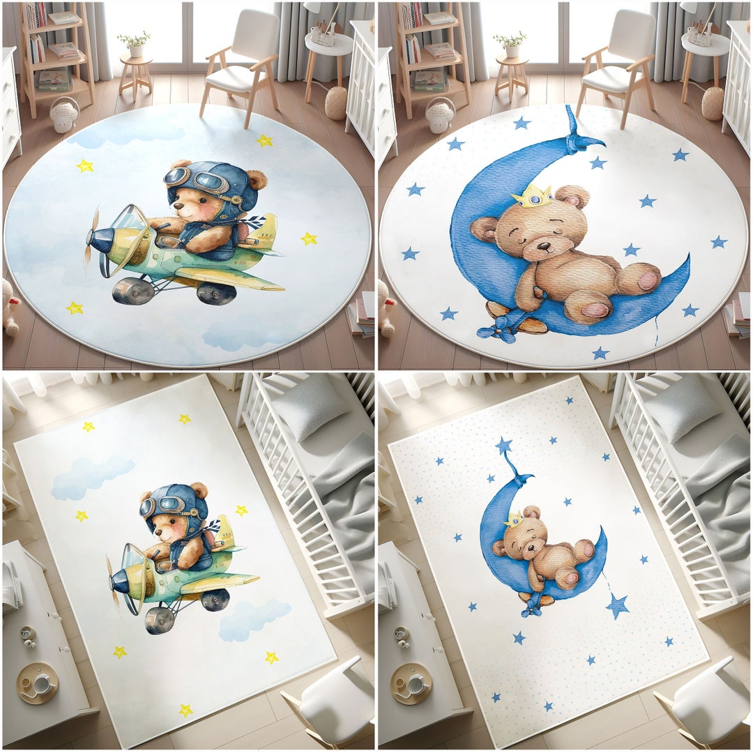 Tiny Teddy Bear Baby Room Rug,bear on the Moon Carpet,anti-slip ...