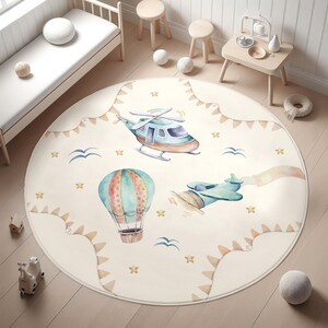 Airplane Patterned Children's Carpet,hot Air Balloon Kids Rug, Baby Boy ...