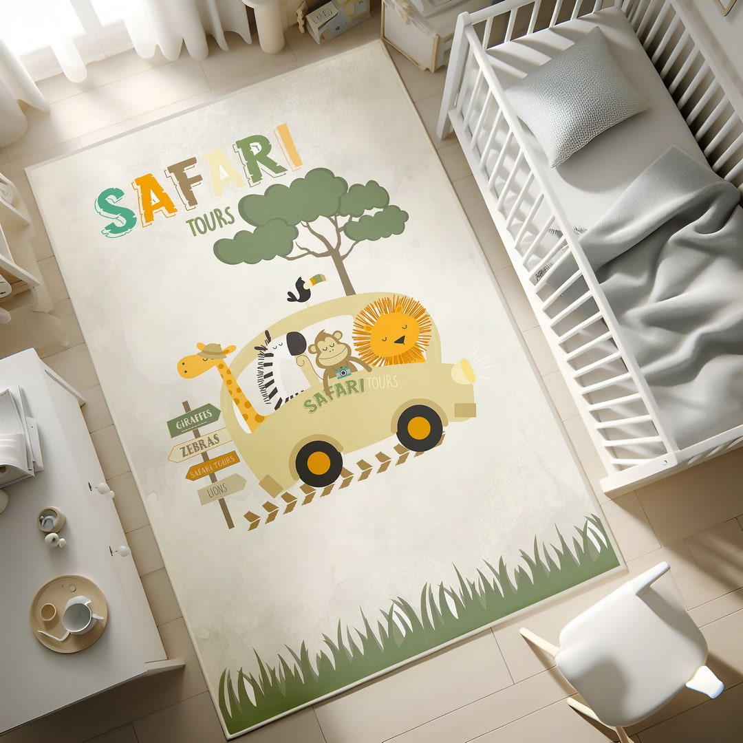 Safari Tour Travelers Rug Safari Animal Lion Giraffe Monkey Rug,kids ...