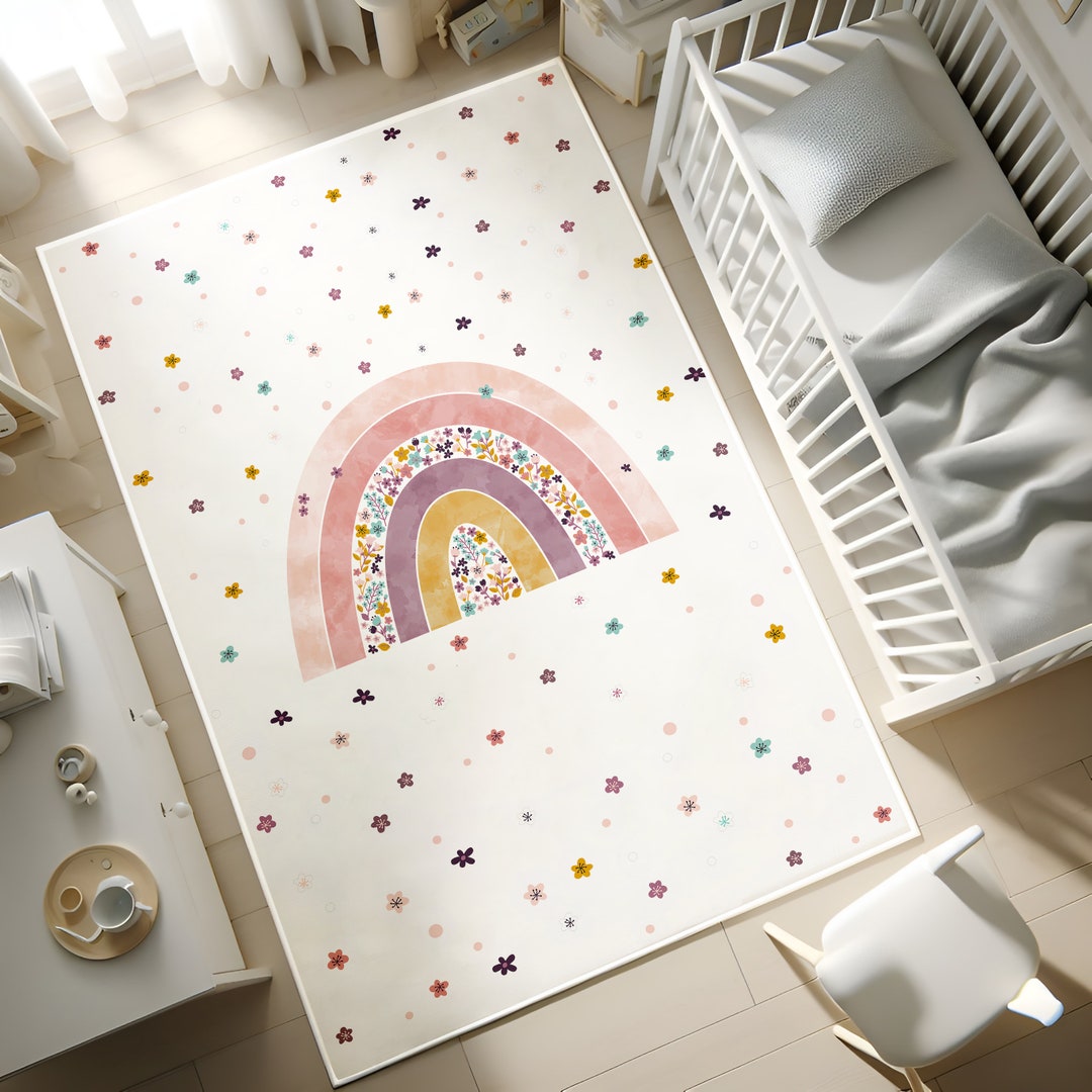 Rainbow Kids Rug, Round Kid's Room Rug, Playmat for Kids, Colorful Baby ...