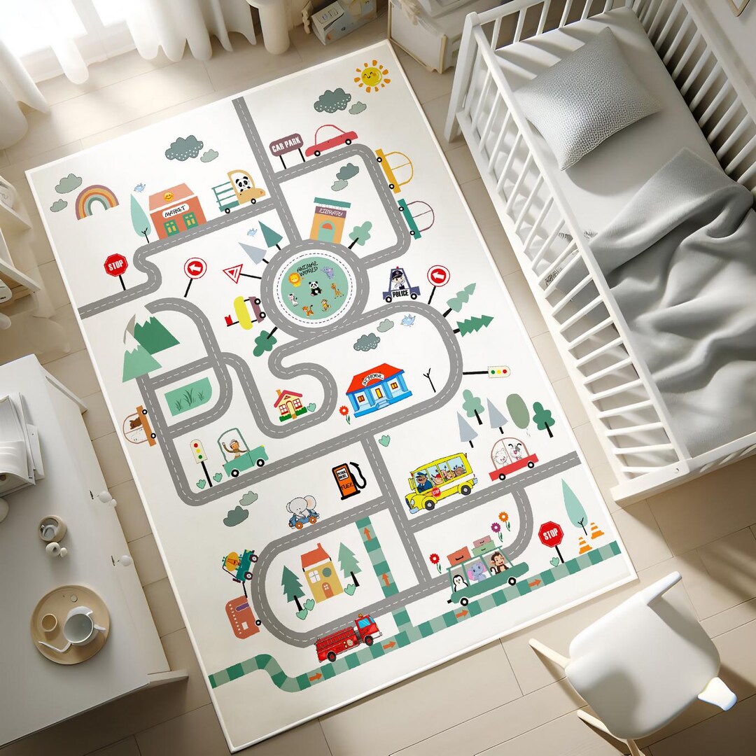 Road Ultra Soft Kids Play Rug, Rug for Kids Room, Playground Rug ...