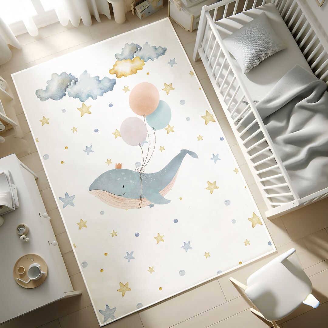 Whale Kids Rug, Marine Round Rug,baby Gift,washable Kid's Rugs,digital ...