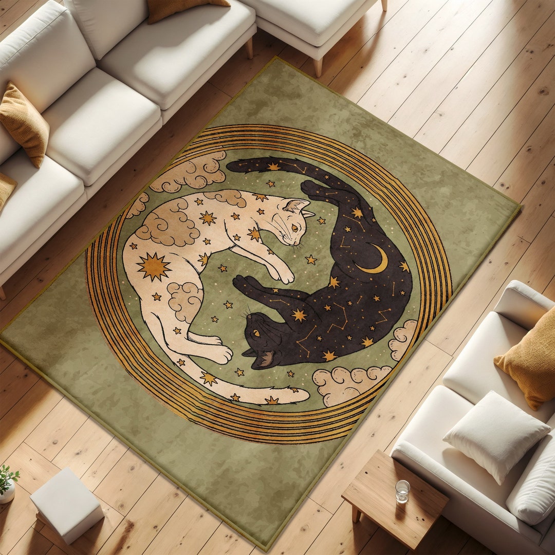 Ying Yang Cat Pattern Machine Washable Rug, Cat Non-slip Living Room ...