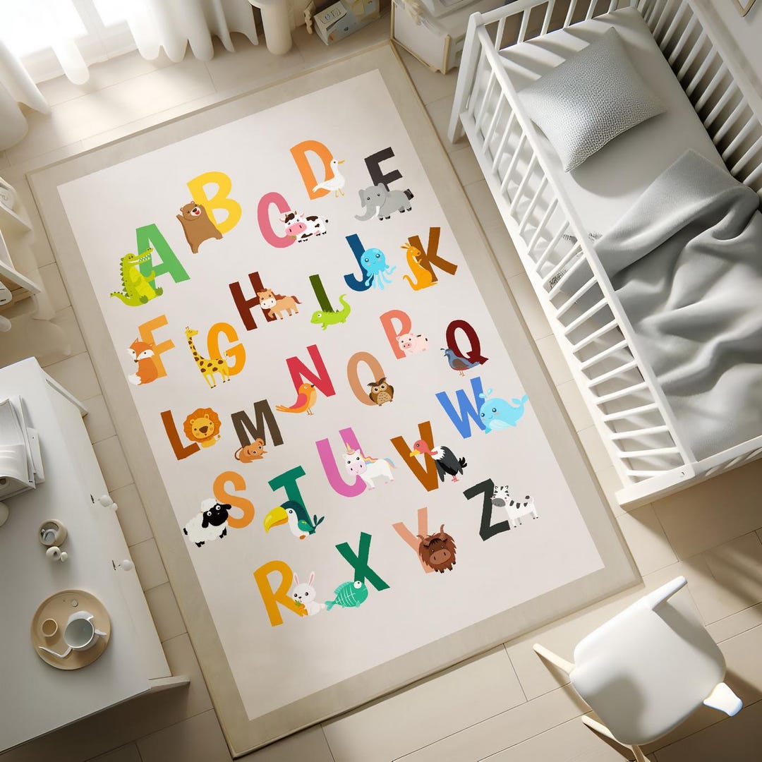 Learn the Alphabet Nursery Rug, Non-slip Baby Rug, Toddler Area Rug ...