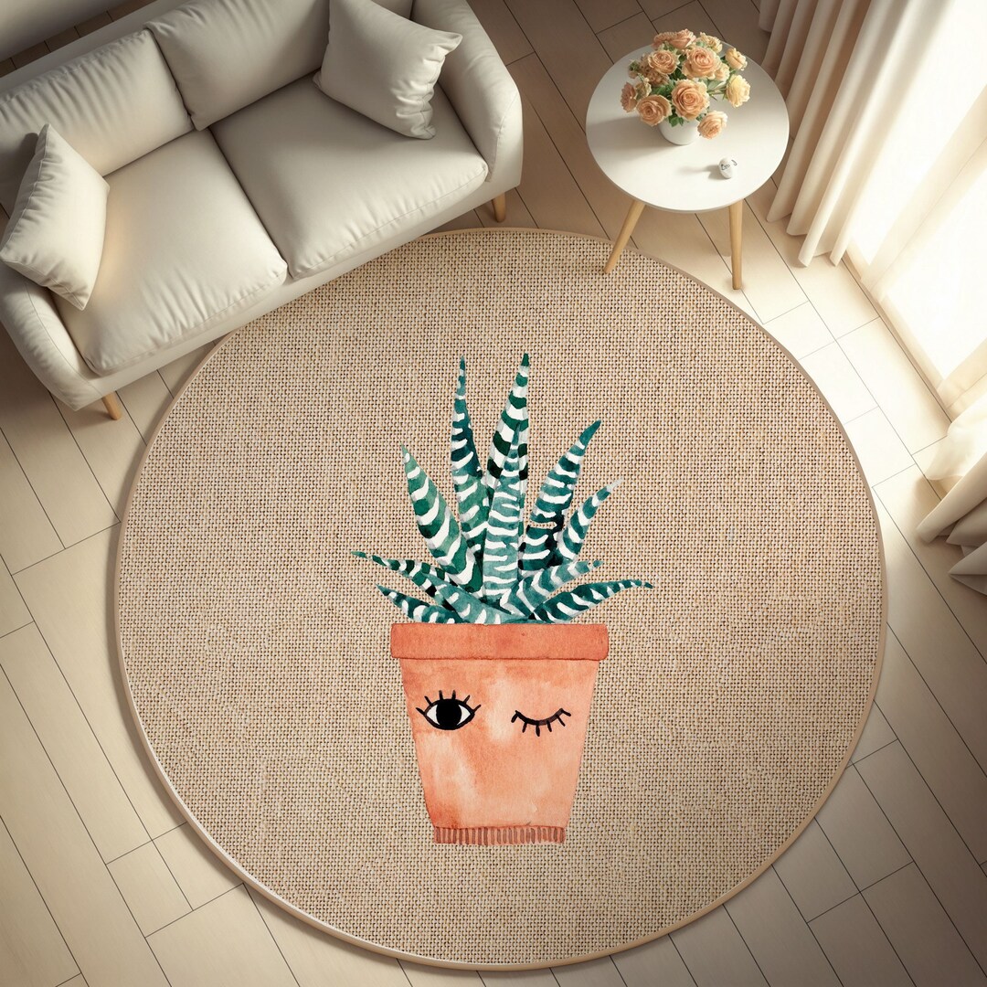 Succulent Patterned Carpets,washable Cactus Area Rug,botanical Print ...