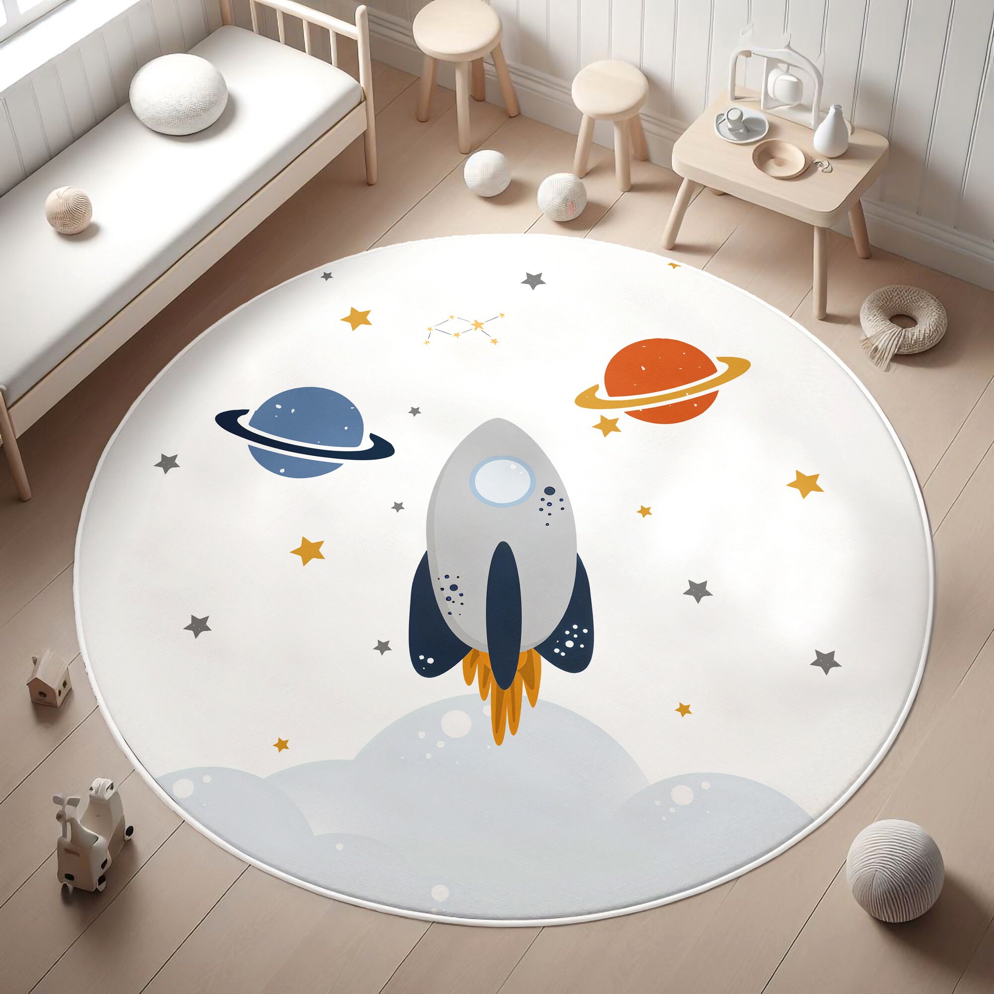 Rocket Themed Kids Rug,planet Activity Rug,ultra Soft Space Playmat for ...