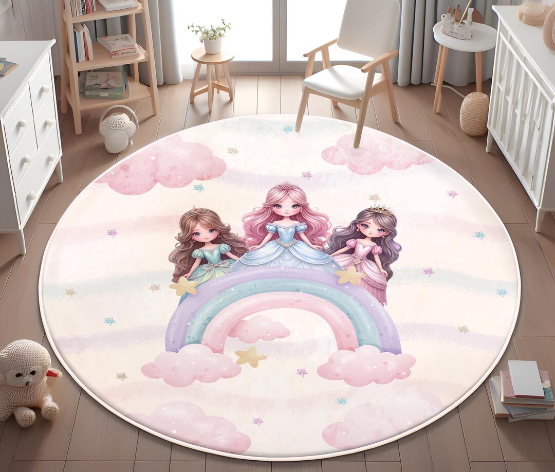Princess Nursery Rug, Rainbow Kids Rug, Personalised Baby Shower Gift ...
