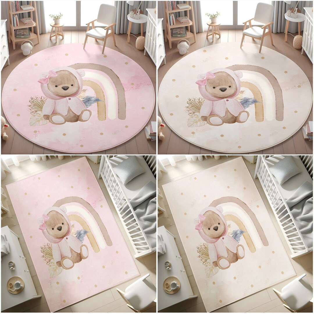 Cute Bear Baby Room Rug,anti-slip Kid's Room Rug,washable Children's ...