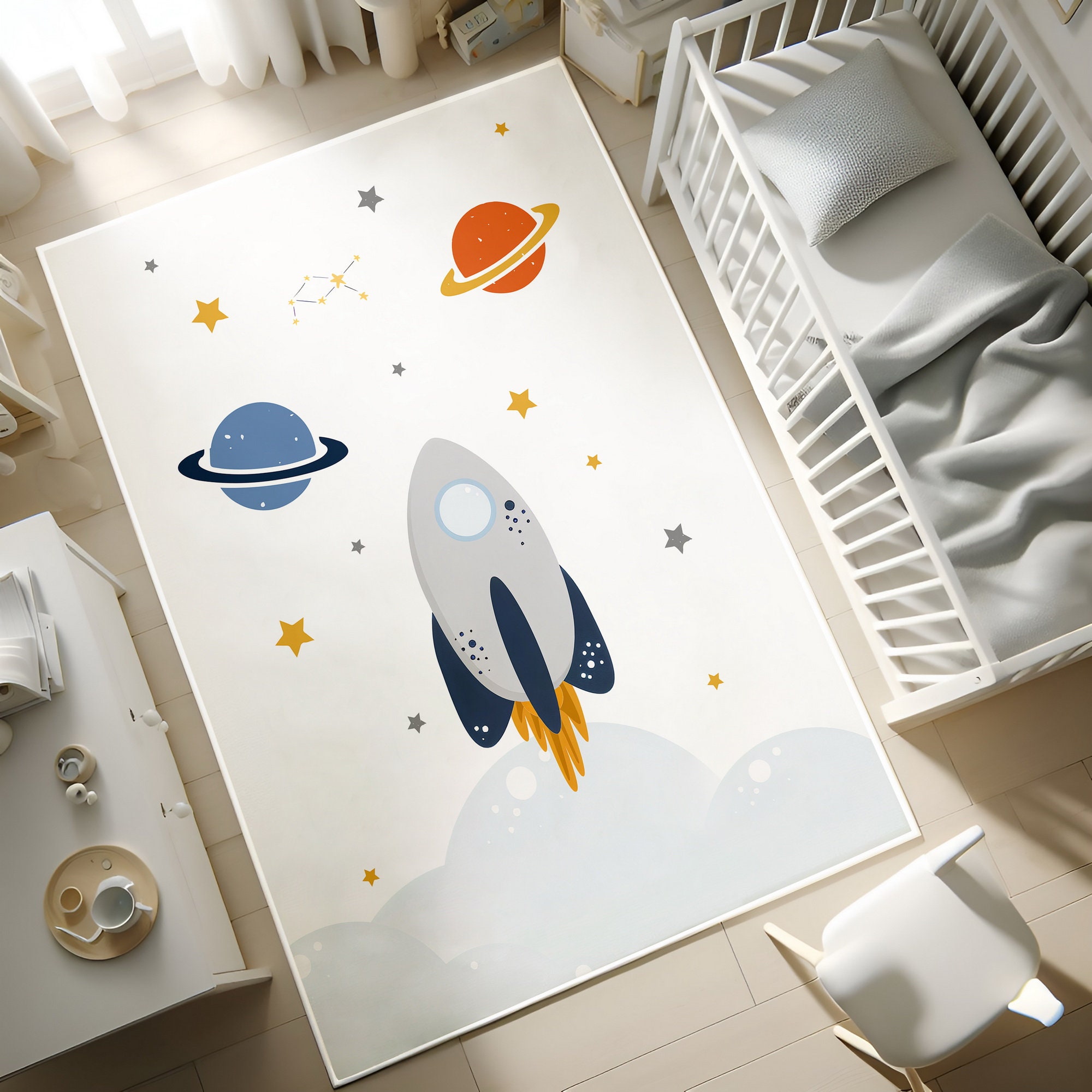 Rocket Themed Kids Rug,planet Activity Rug,ultra Soft Space Playmat for ...