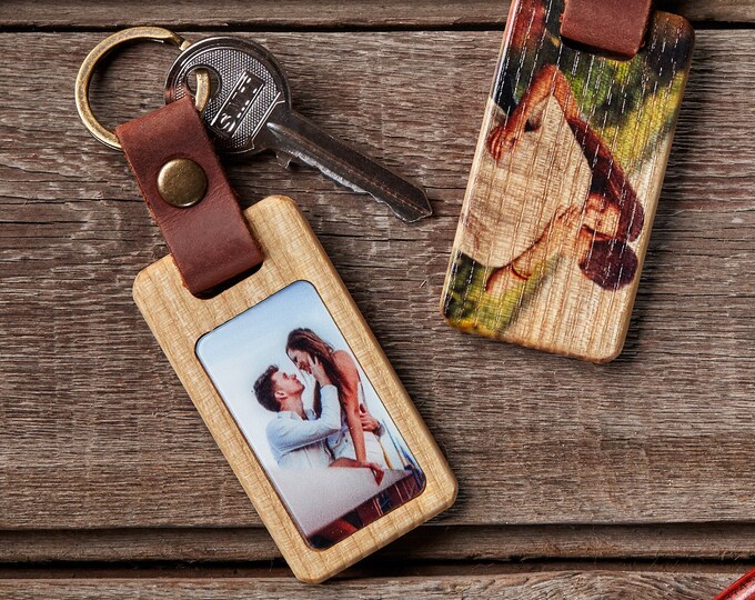 Personalized Picture Keychain for Boyfriend Leather Wood | Etsy