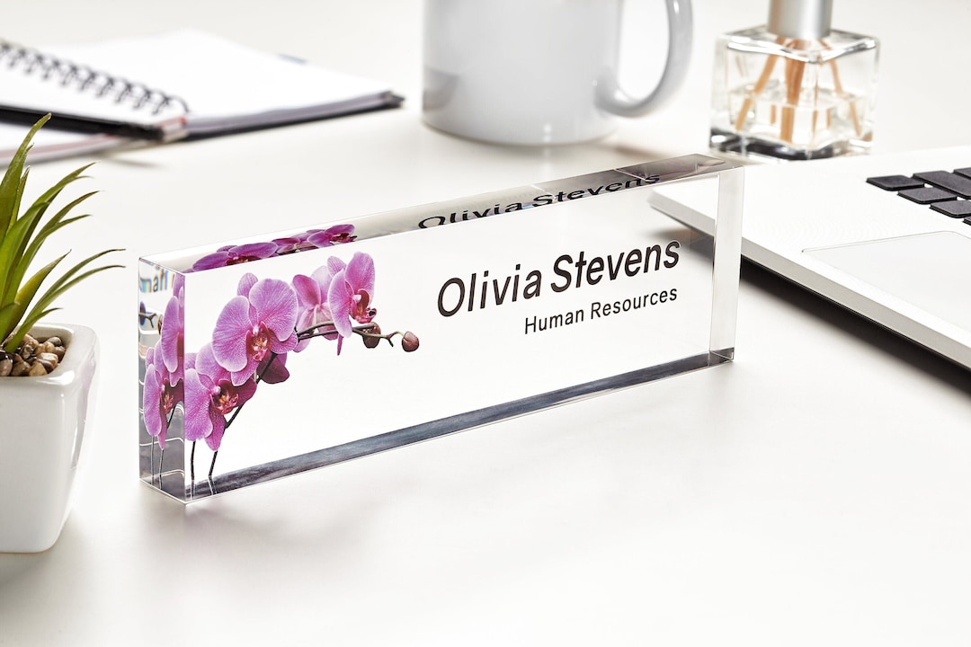 Desk Name Sign for Women With Orchid, Personalized Name Plate for Desk ...
