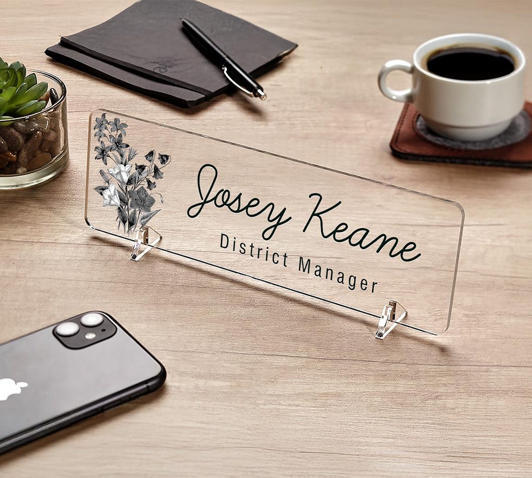 Personalized Desk Nameplate - Transparent Black & White Graphic Design ...
