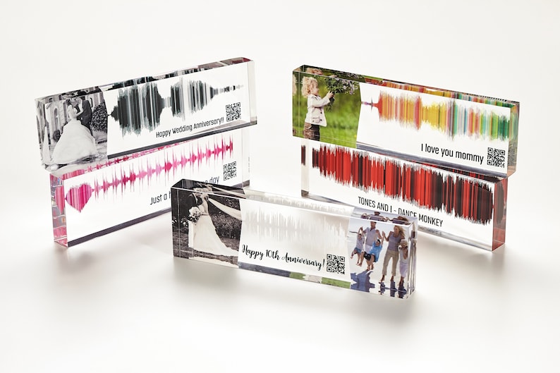 15th Wedding Anniversary Gift Personalised Sound Wave Print on Clear ...