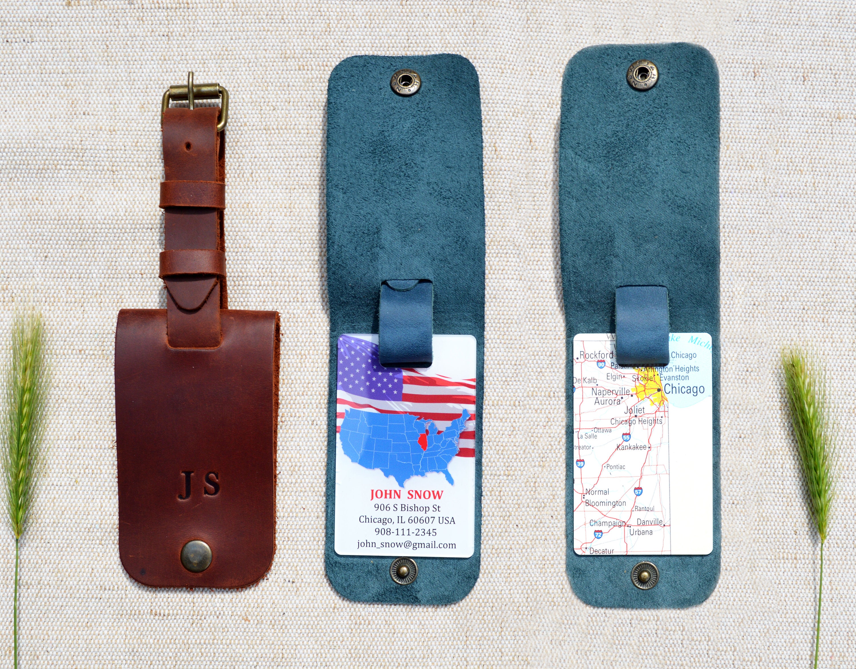 Personalized leather luggage tags handmade modern maps baggage | Etsy