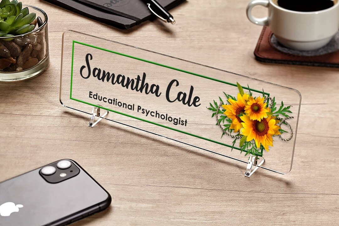 Sunflower Office Decor, Custom Name Plate for Desk, Personalized Office ...