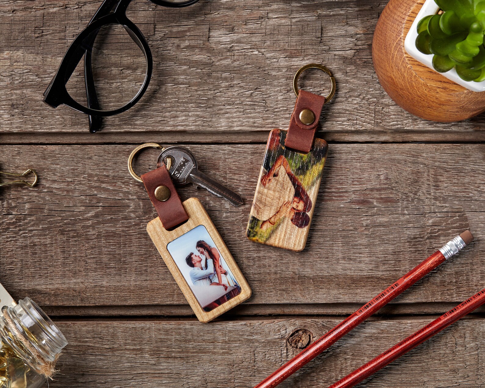 Personalized Picture Keychain for Boyfriend Leather Wood | Etsy