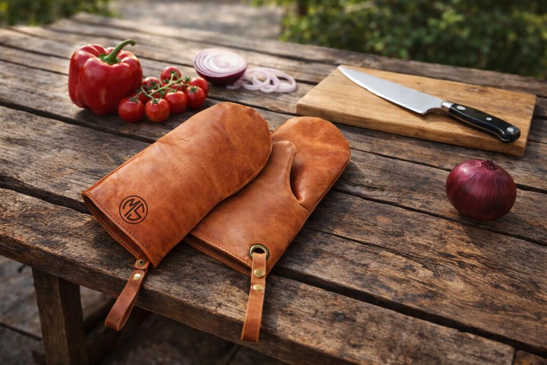 Custom Leather BBQ Grill Mitts, Personalized Cooking Gloves for Men ...