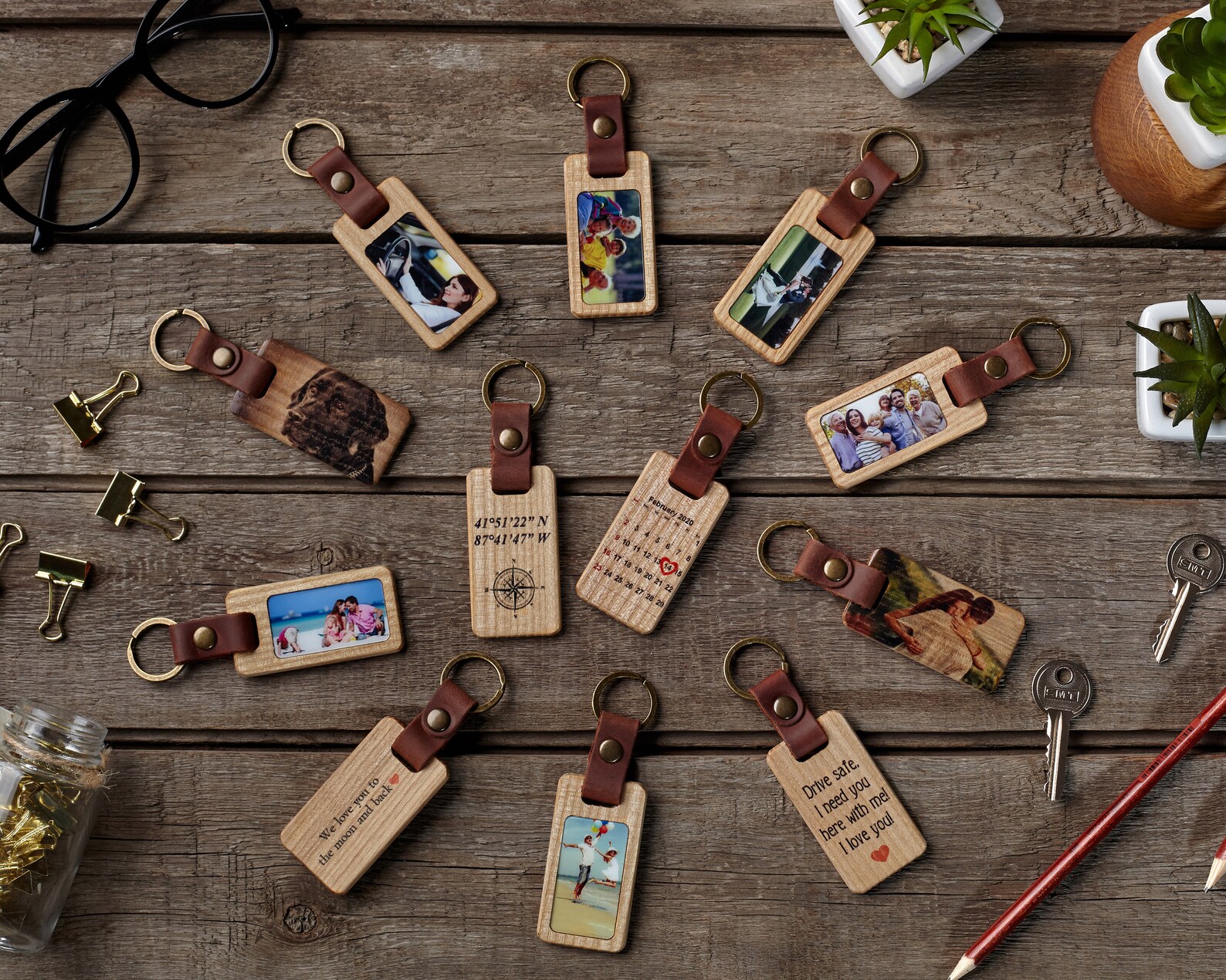 Personalized Picture Keychain for Boyfriend Leather Wood | Etsy