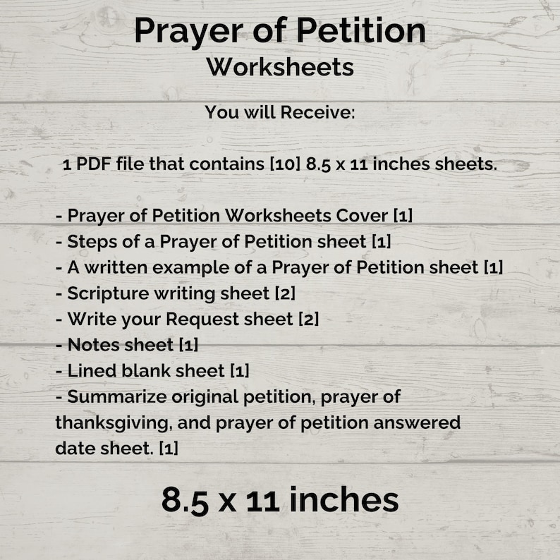 Prayer of Petition Worksheets|10 Page Packet| INSTANT DOWNLOAD - Etsy