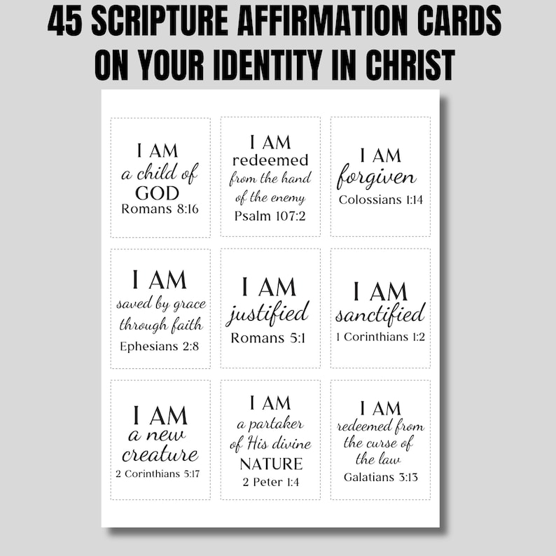 45 I AM Scripture Affirmation Cards on Your Identity in Christ, Daily ...