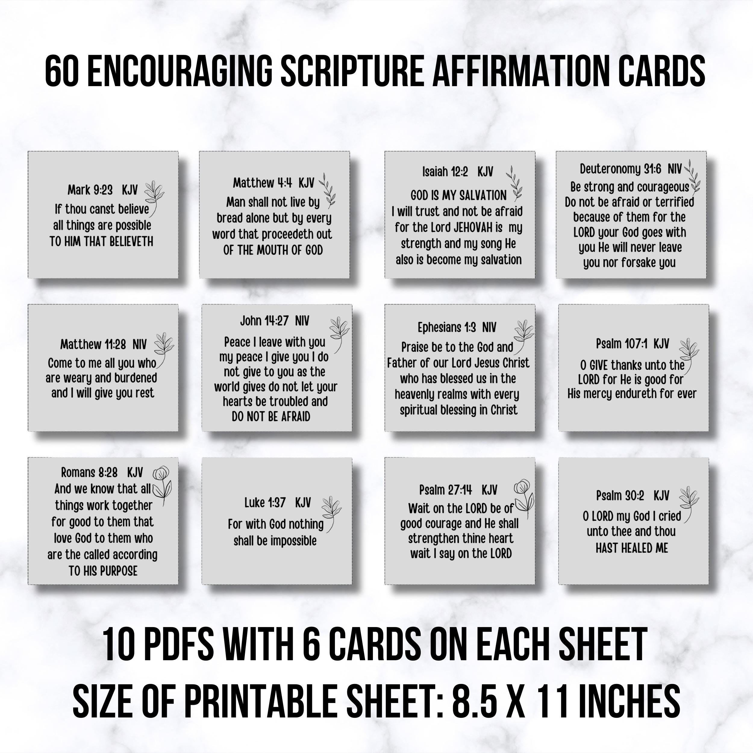 60 Encouraging Scripture Affirmation Cards, Bible Verse Cards ...
