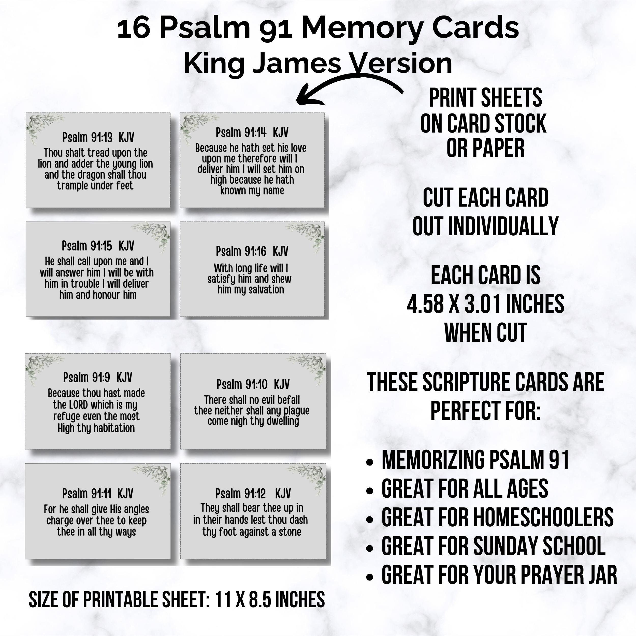 16 Psalm 91 King James Version Scripture Memory Cards, 1 PDF File - 11 ...