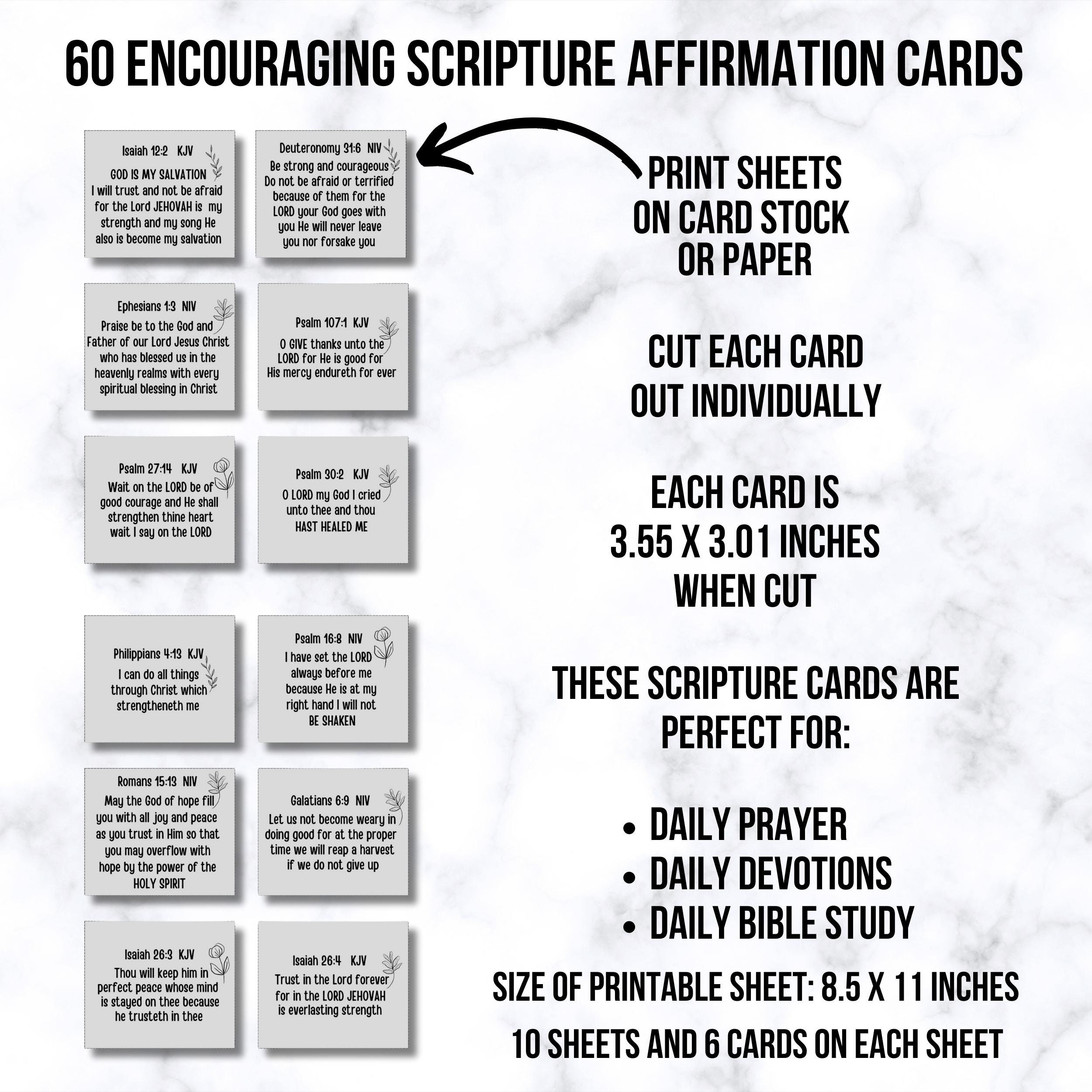 60 Encouraging Scripture Affirmation Cards, Bible Verse Cards ...