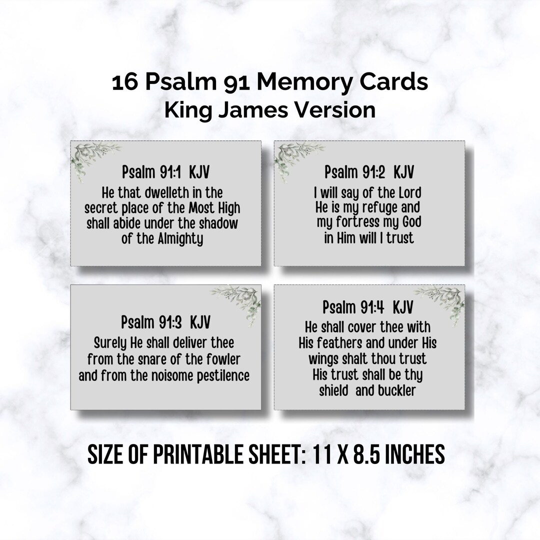 16 Psalm 91 King James Version Scripture Memory Cards, 1 PDF File - 11 ...